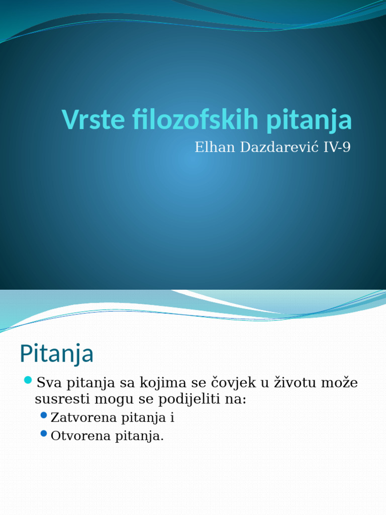 Vrste Filozofskih Pitanja | PDF