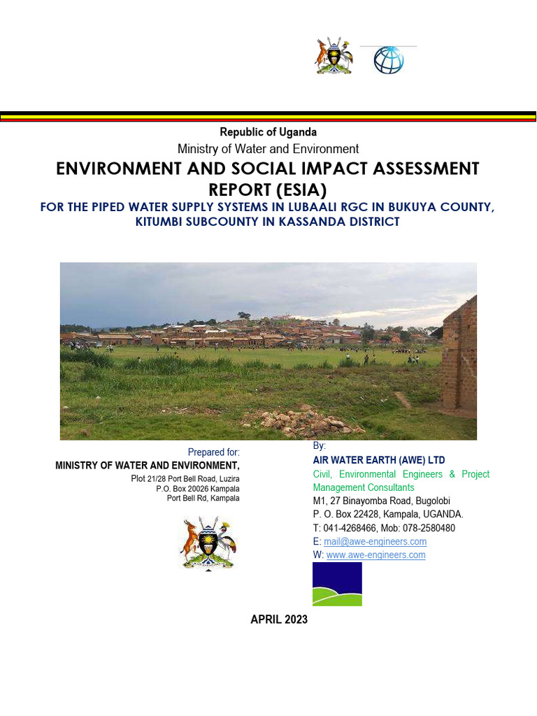 Esia - Report For Lubaali Wss - Kasanda District | PDF | Environmental ...