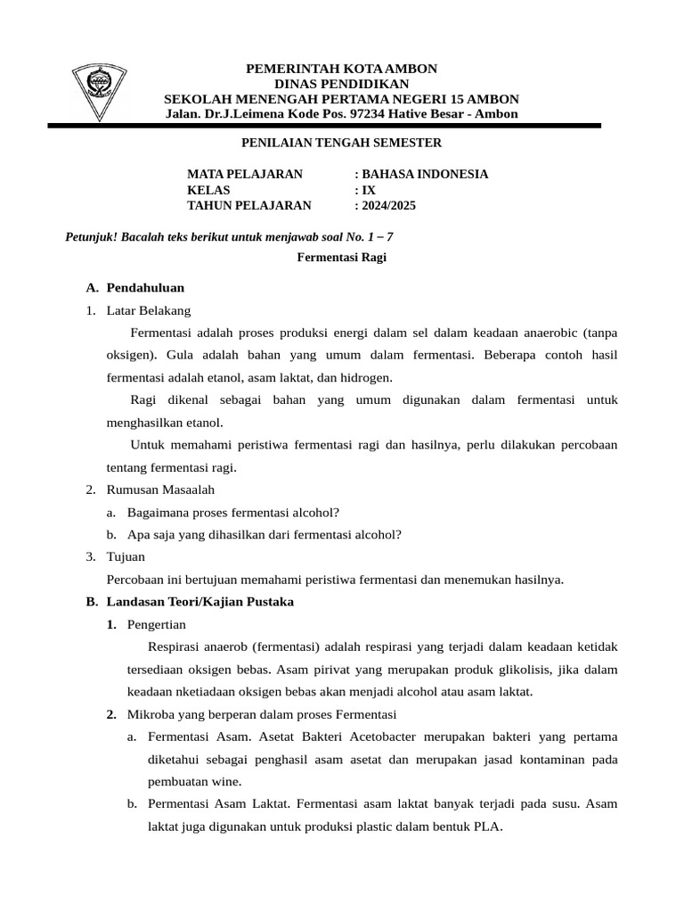 Soal PTS Bindo Kelas Ix | PDF