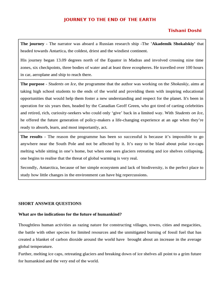 JOURNEY TO END OF EARTH | PDF | Antarctica | Environmental Science