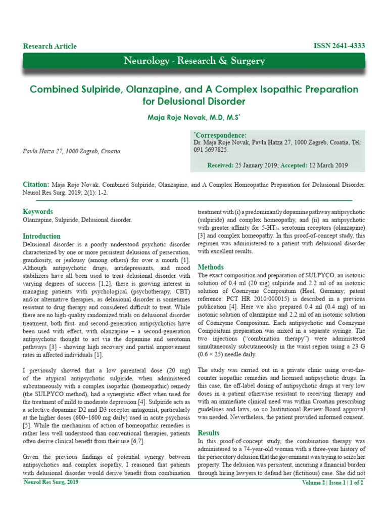 Combined Sulpiride, Olanzapine, and A Complex Isopathic Preparation For ...