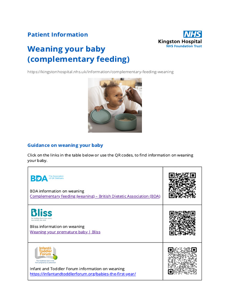 Weaning Your Baby Complementary Feeding Kingston Hospital | PDF