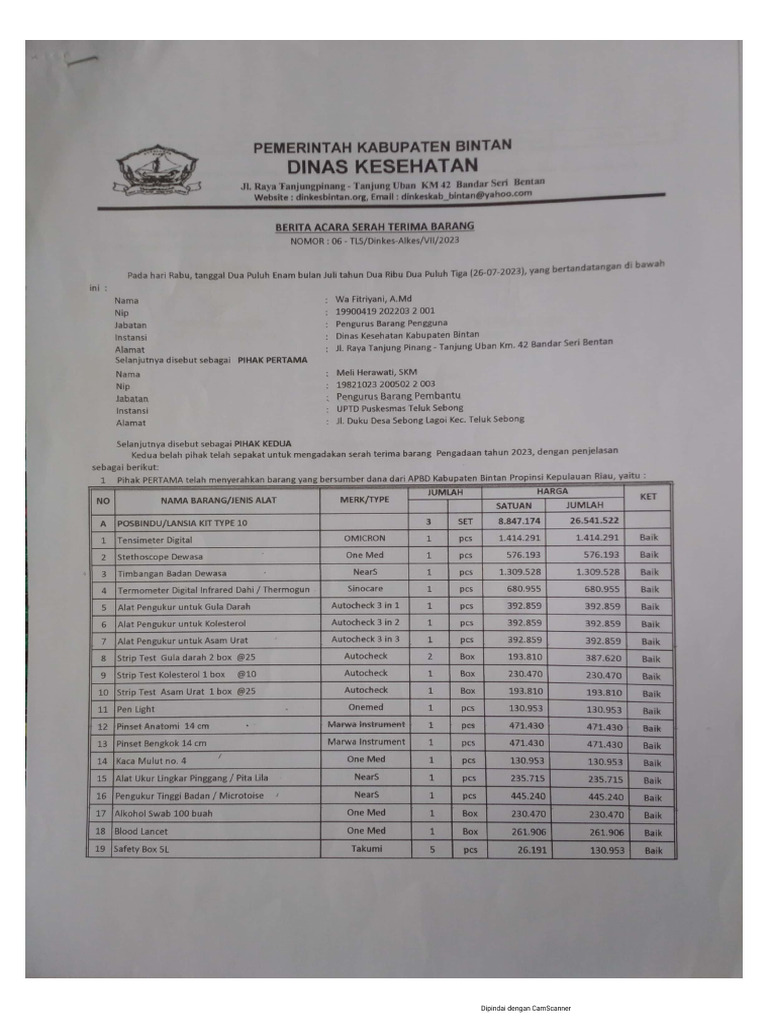 Posbhindu Kit-Lansia Kit Puskesmas Teluk Sebong | PDF