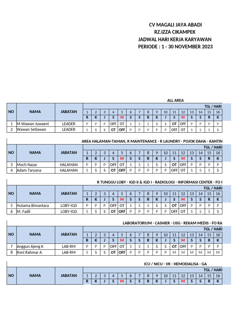 Jadwal Hari Kerja Nov 23 | PDF