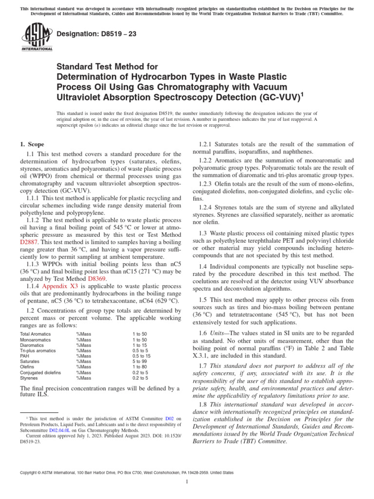 D 8519 - 23 | PDF | Gas Chromatography | Chemical Substances