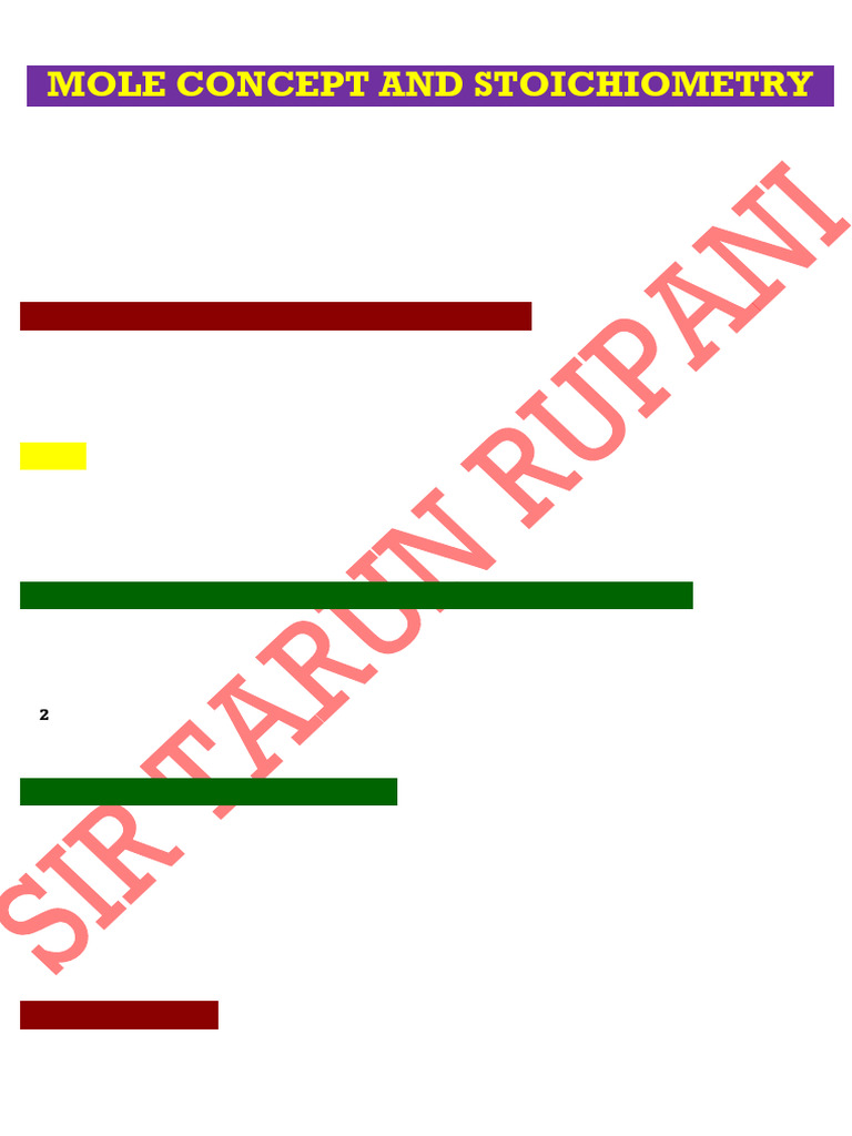 2408160508520818645mole Concept and Stoichiometry 2025 | PDF | Mole (Unit) | Molecules