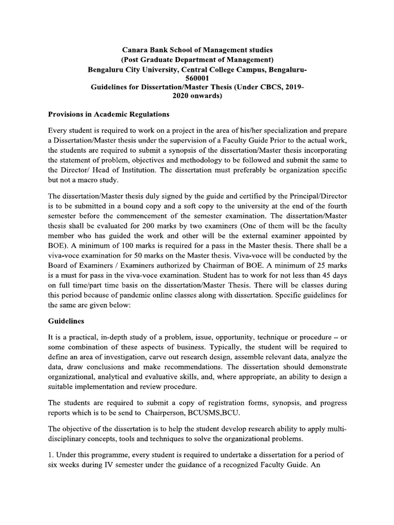 Guidelines For Dissertation | PDF