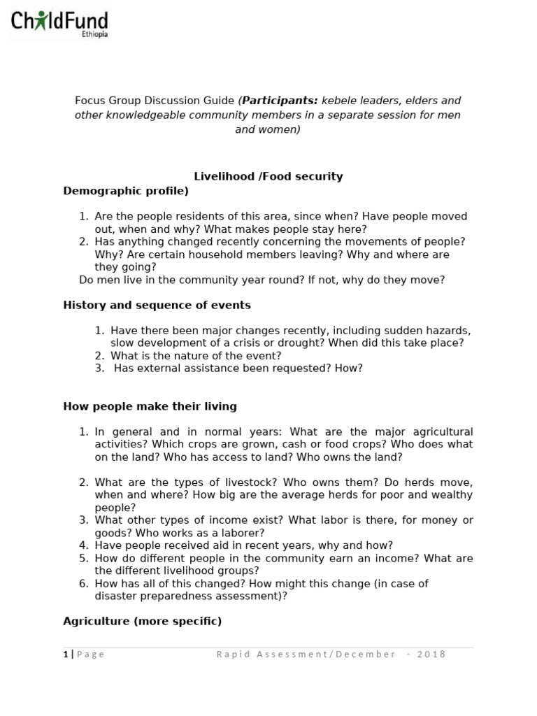 FGD Guide (Final) .Docx Response | PDF | Food Security | Foods