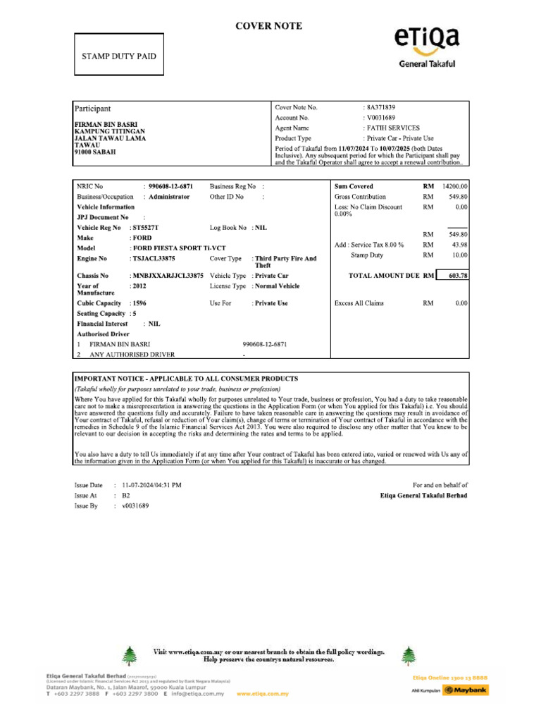 Cover Note ST5527T | PDF