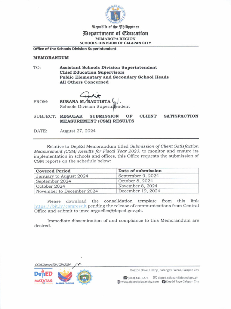 Regular Submission of Client Satisfaction Measurement CSM Results | PDF