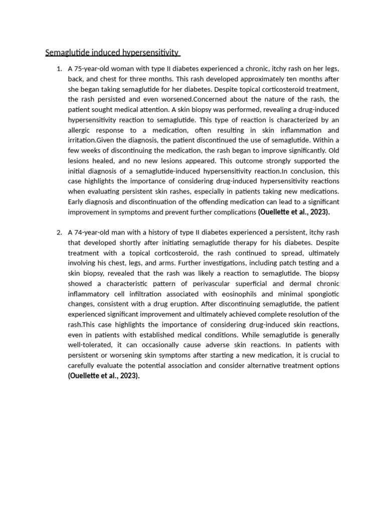 Semaglutide Induced Hypersensitivity New | PDF | Allergy | Dermatitis