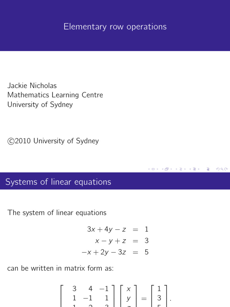 Elementary Row Operations | PDF | Matrix (Mathematics) | System Of ...