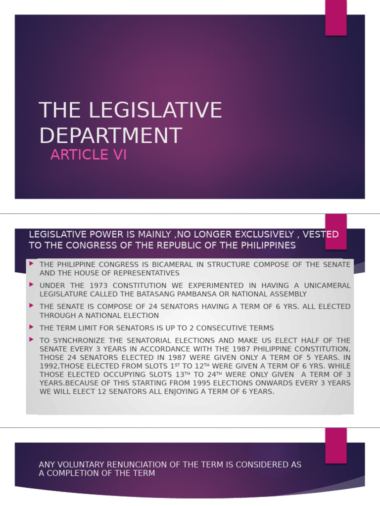 THE LEGISLATIVE DEPARTMENT | PDF | United States Congress | American ...