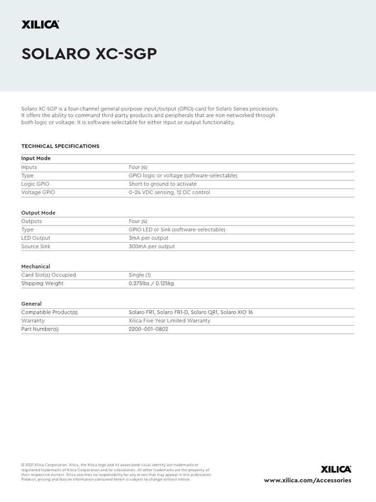 XILICA-X21 Spec XC SGP XBrand | PDF