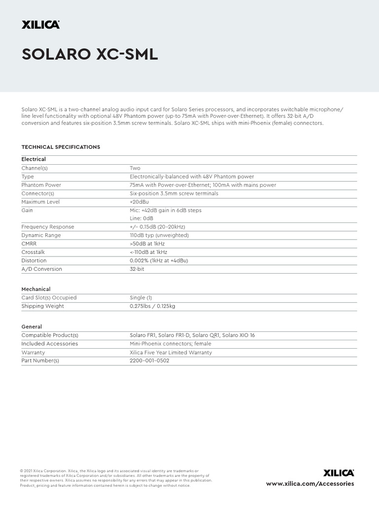 XILICA-X21 Spec XC SML XBrand | PDF | Microphone | Audio Engineering