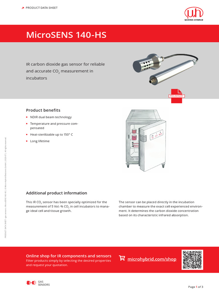 MH Datasheet Micro Sens 140 Hs | PDF | Carbon Dioxide | Infrared