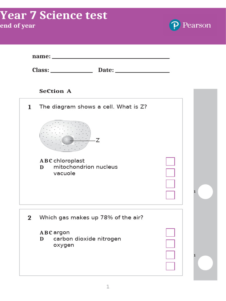 ILS Science Y7 Endofyeartest Set 1 | PDF | Liquids | Electron