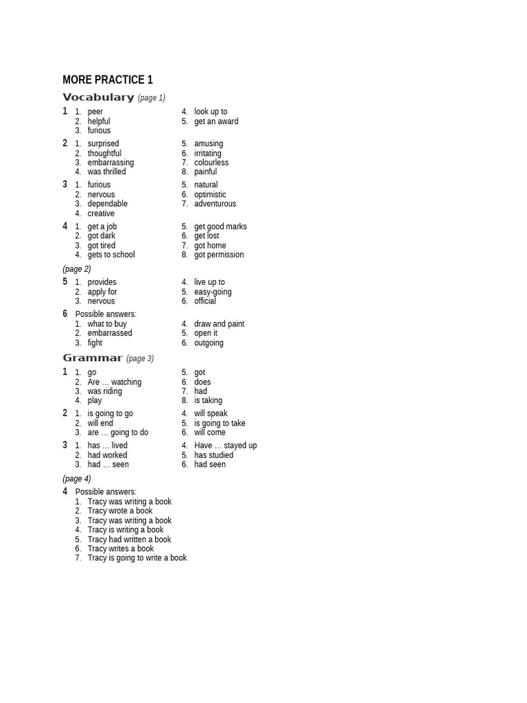 Answer Key Unit 1 Extra Exercises | PDF
