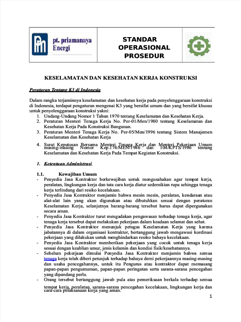 PDF Panduan Sop Hse Konstruksi - Compress | PDF