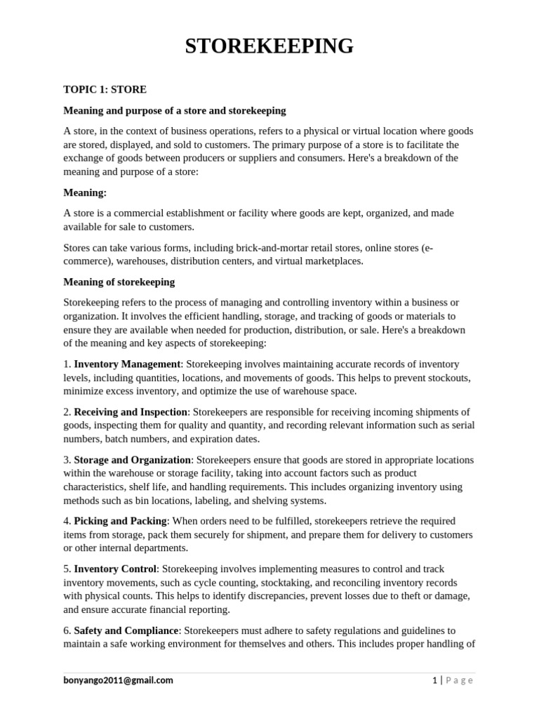 Storekeeping: Purpose and Key Aspects | PDF | Warehouse | Procurement