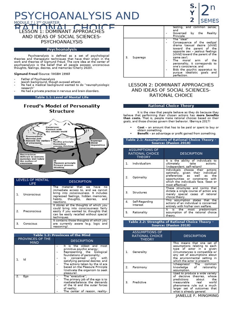 Lesson 7 Psychoanalysis and Rational Choice | PDF | Psychoanalysis | Rationality