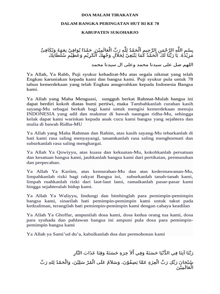 Doa Tirakatan HUT RI ke-78 Sukoharjo | PDF