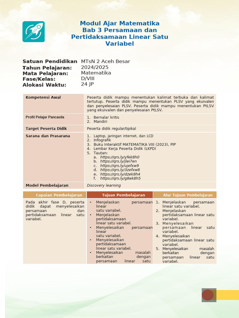 Modul Ajar Matematika Bab 3 Persamaan Dan Pertidaksamaan Linear Satu ...