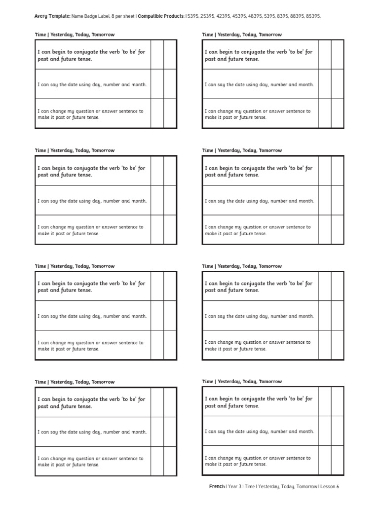 Success Criteria Grid Yesterday Today Tomorrow | PDF | Grammatical ...