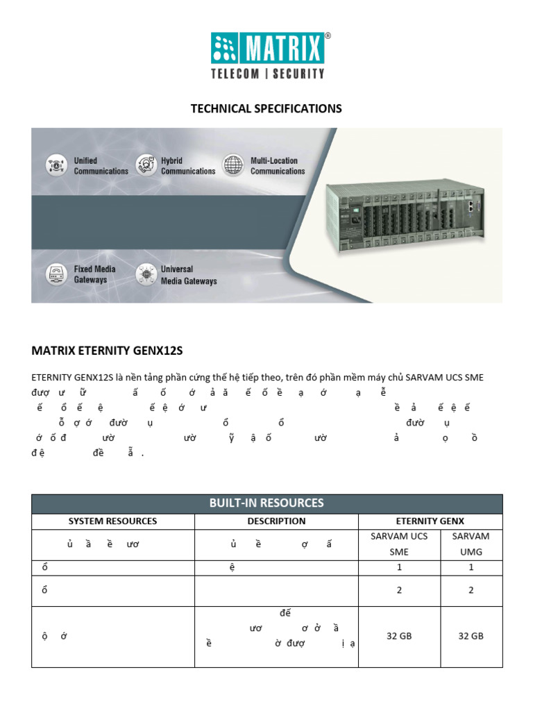 Matrix_eternity Genx12s - Technical Specifications _ Vn | PDF