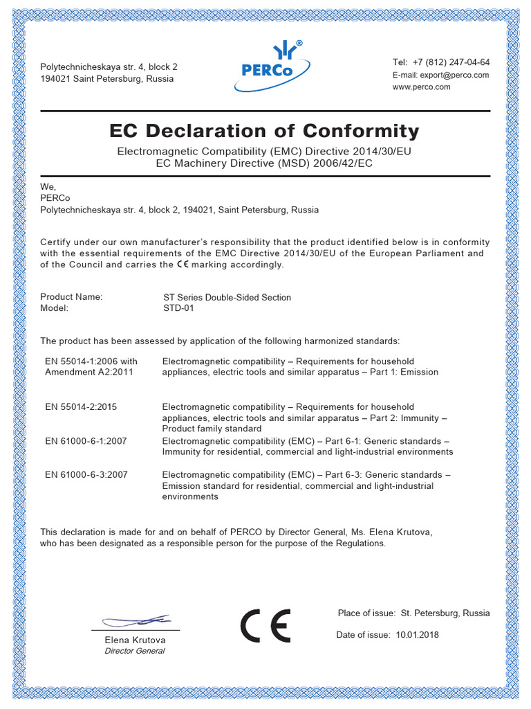 EC Declaration of Conformity STD-01 | PDF