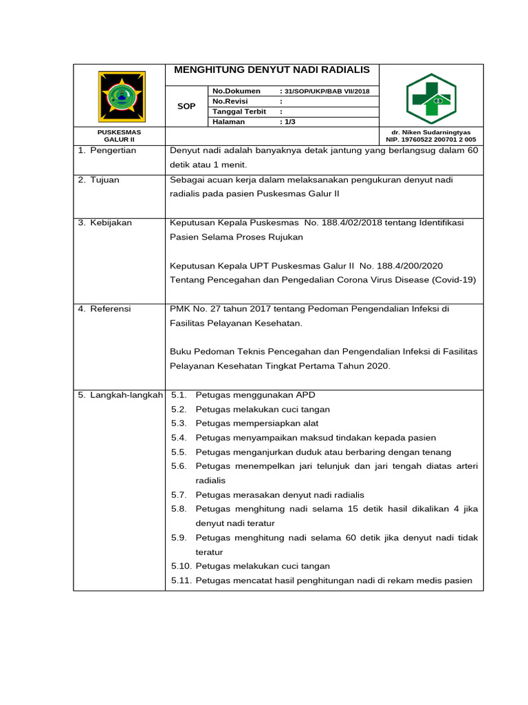 SOP MENGHITUNG DENYUT NADI - Rev2021 | PDF