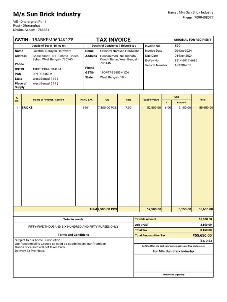 Invoice - 579 Lakshmi Narayan Hardware Manoj Barman 02 12 06 | PDF | Governance | Government