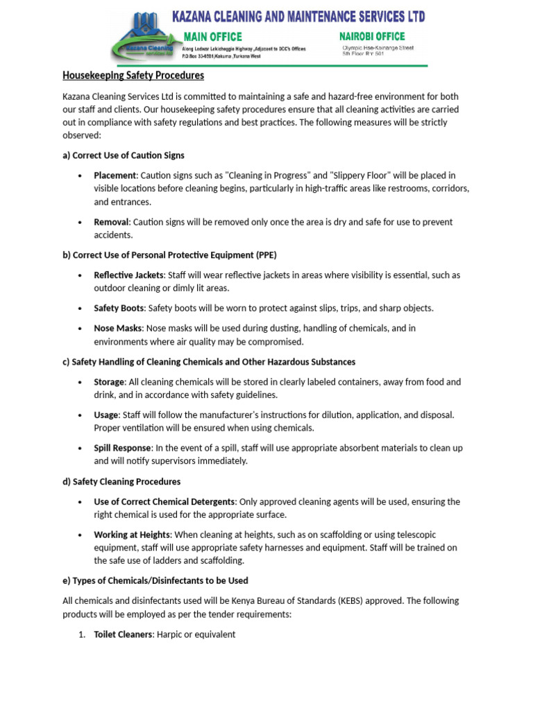 Housekeeping Safety Procedures | PDF | Housekeeping | Disinfectant