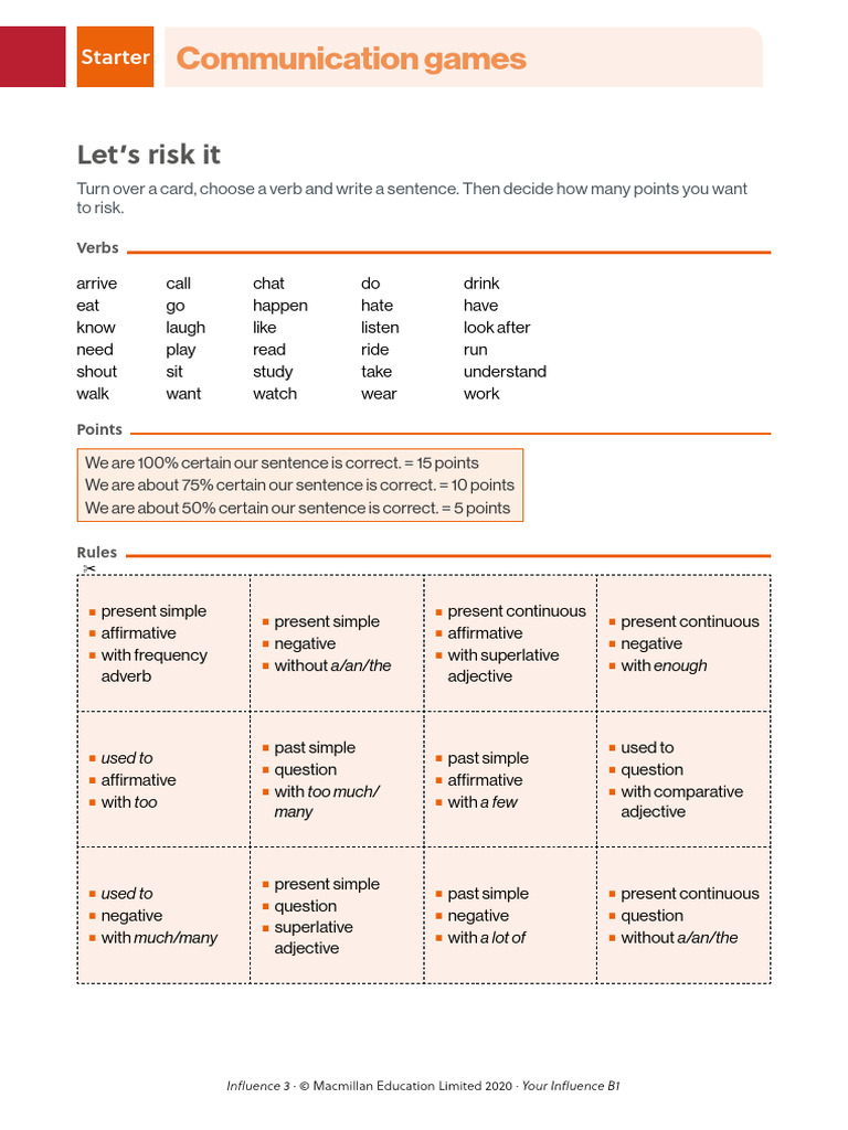 L3 B1 Communication Games Starter | PDF | Adjective | Adverb