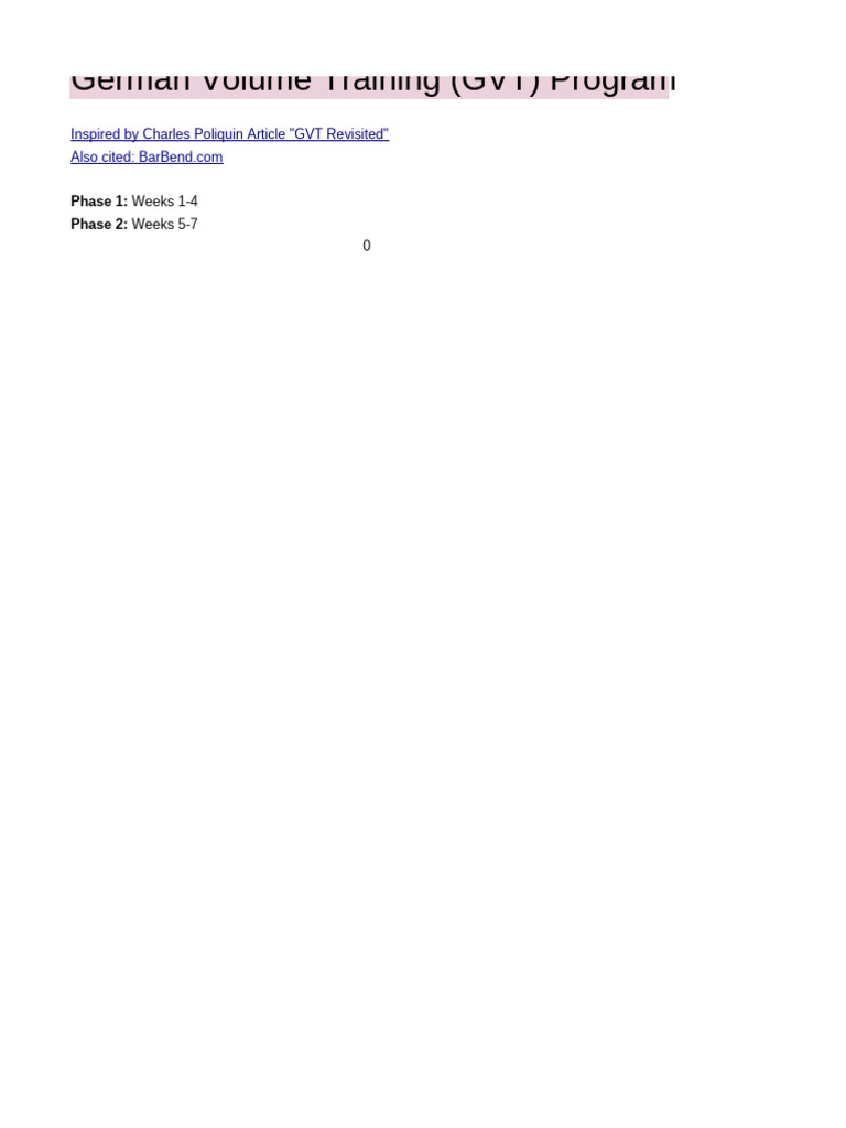 German Volume Training (GVT) Program Spreadsheet | PDF | Management Of Obesity | Weight