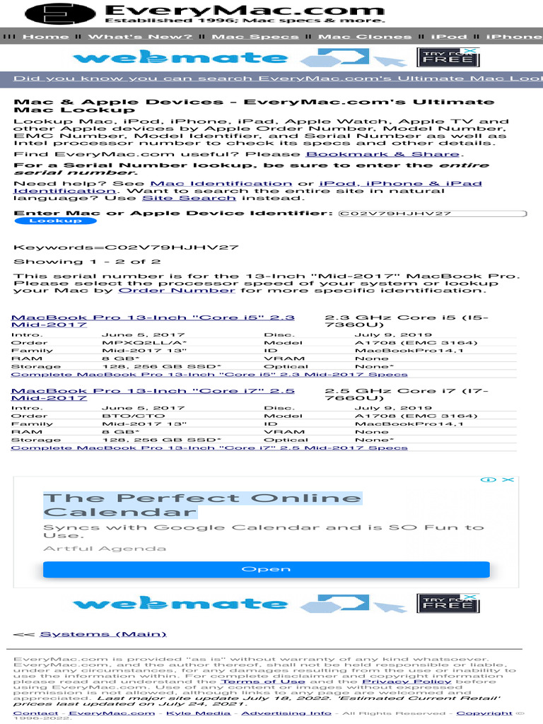 Lookup Mac Specs by Serial Number, Order, Model & EMC Number, Model ID @ | PDF | Apple Inc ...