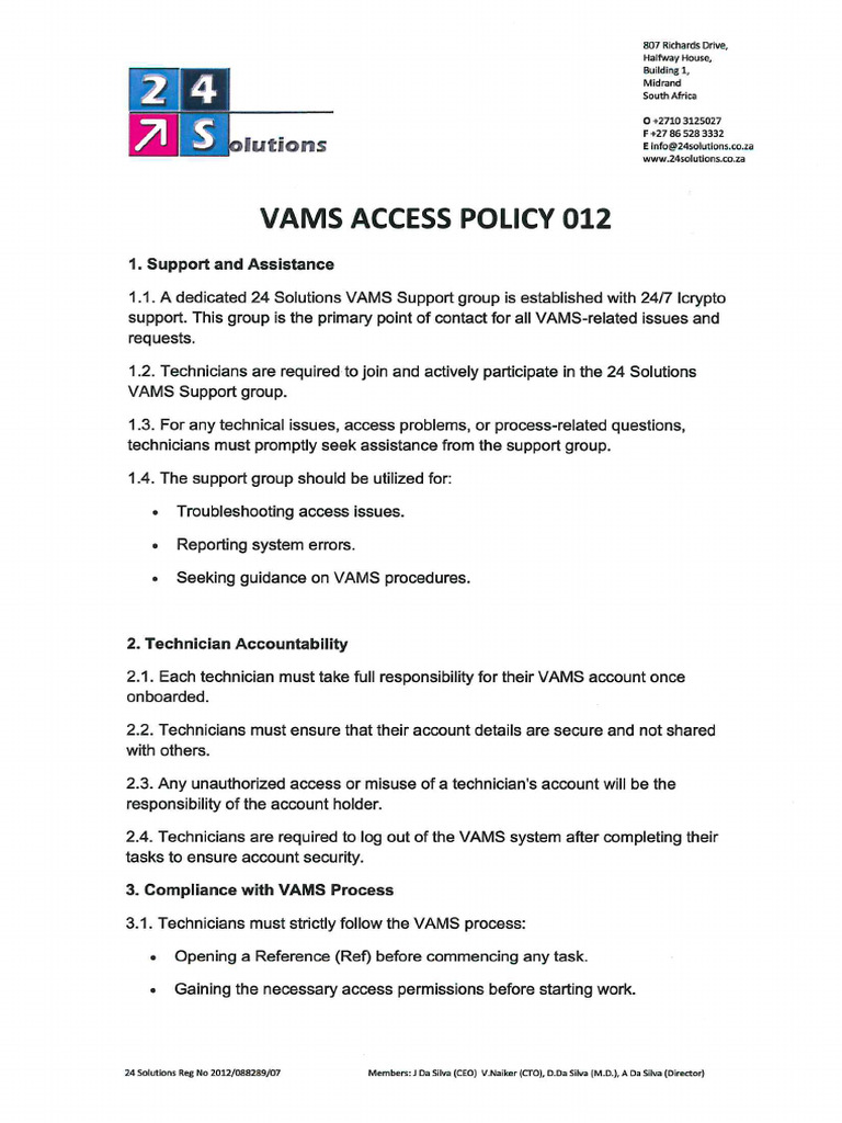 24 Solutions Vams Policy A012 | PDF