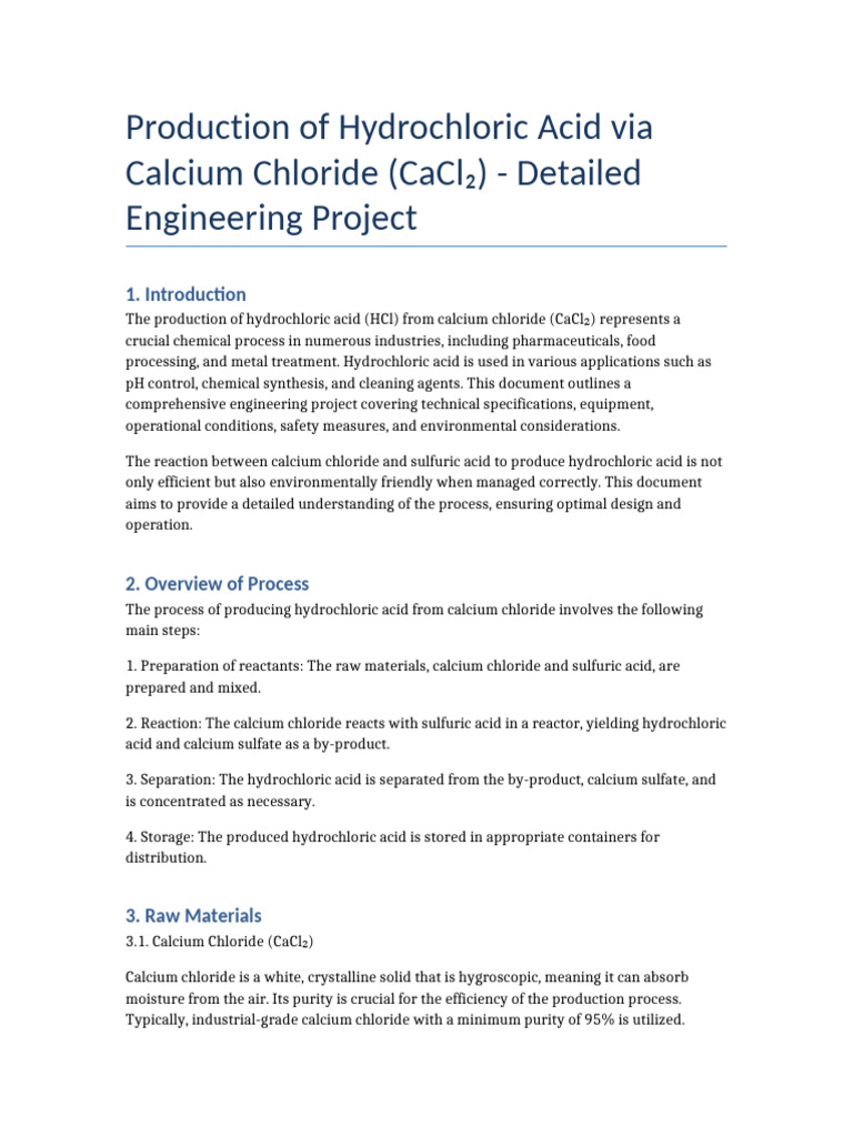 Hydrochloric Acid Production from CaCl₂ | PDF | Chemical Reactor ...