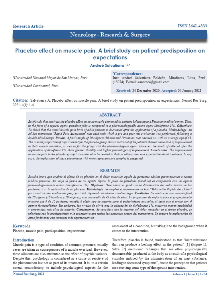 Placebo Effect On Muscle Pain. A Brief Study On Patient Predisposition ...