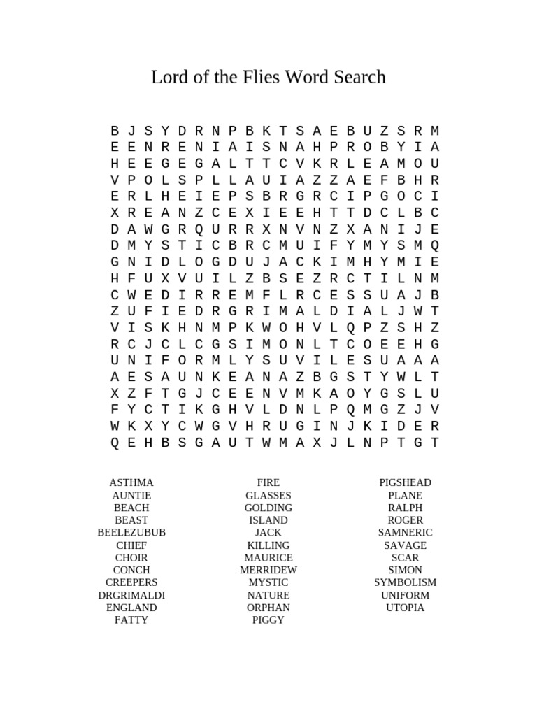 Lord of the Flies Word Search Puzzle | PDF