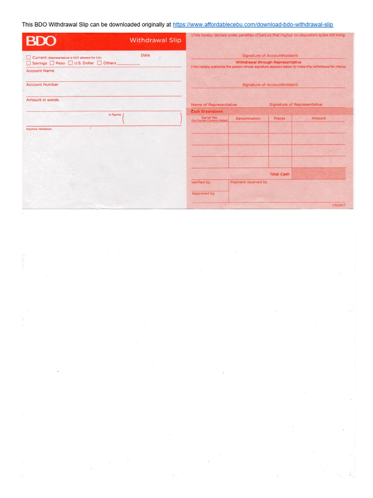 Bdo Withdrawal Slip - Compress | PDF