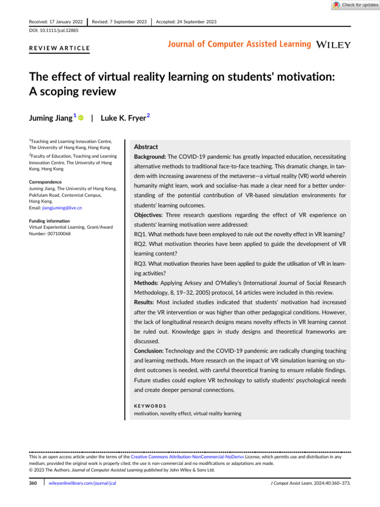 Computer Assisted Learning - 2023 - Jiang - The effect of virtual ...