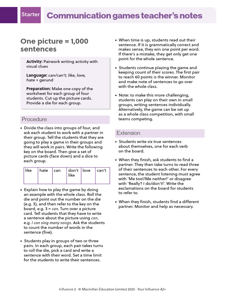 L2 A2PLUS Communication Games Starter Teacher S Notes | PDF | Syntax ...