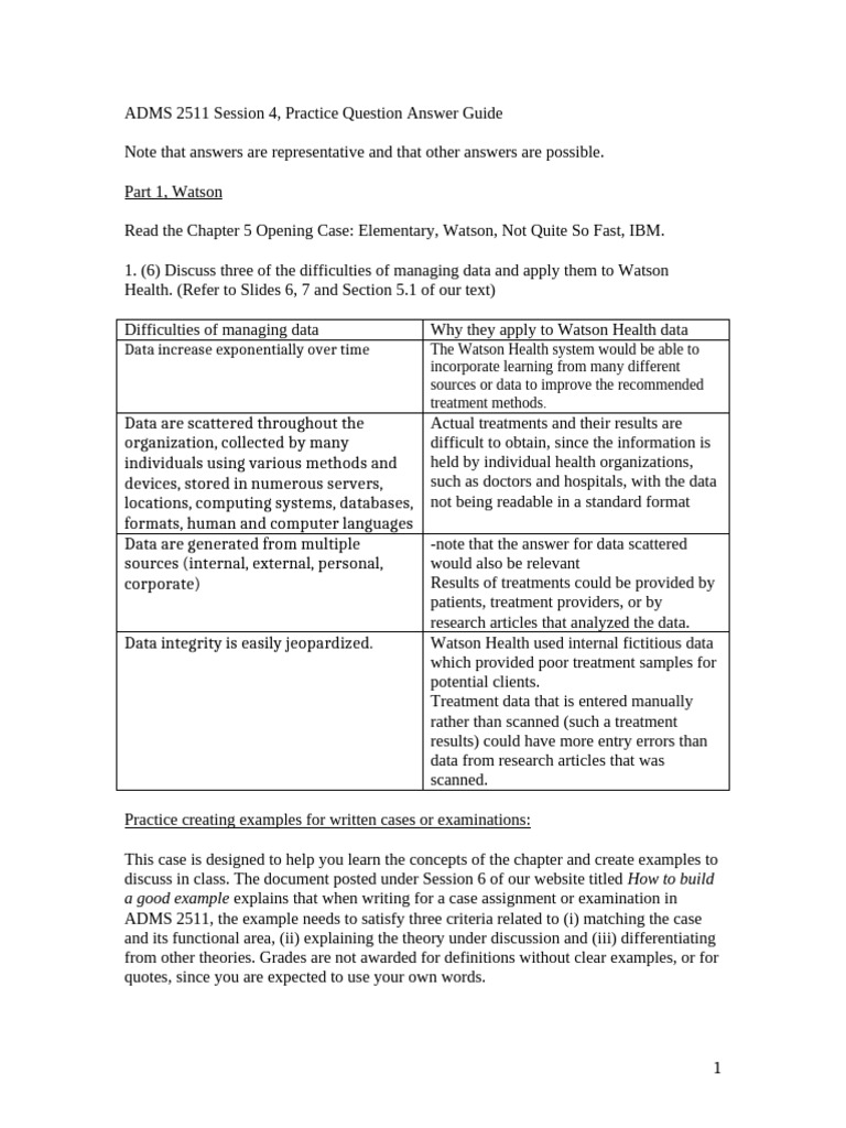 Session 4 Practice Case Question Answers | PDF | Data | Databases