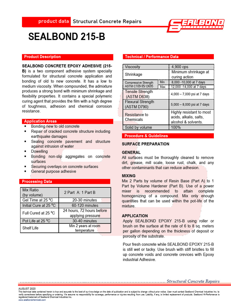 Sealbond 215-B Epoxy Adhesive Data | PDF | Concrete | Epoxy