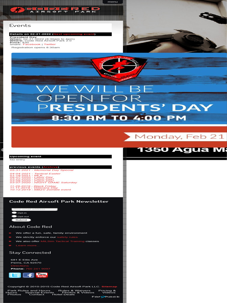 Code Red Airsoft Park Special Events | PDF