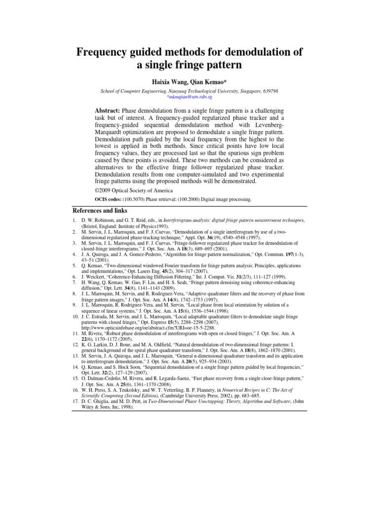 Qian Kemao - Frequency Guided Methods For Demodulation of A Single Fringe Pattern | PDF ...