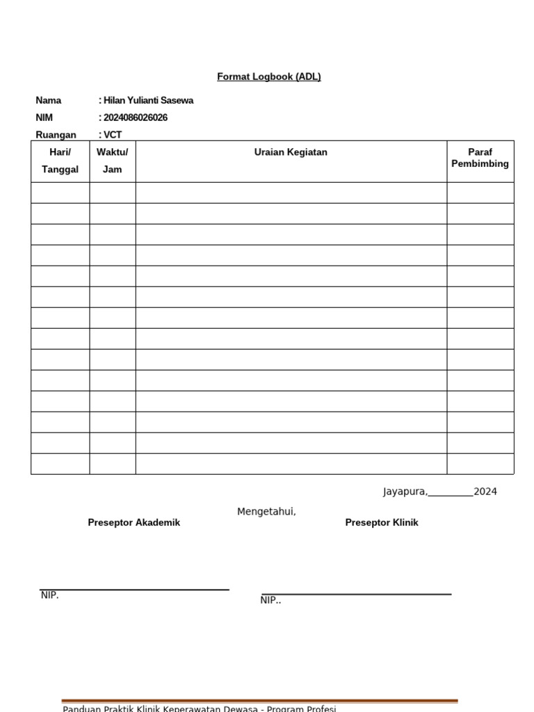 Format Logbook VCT | PDF