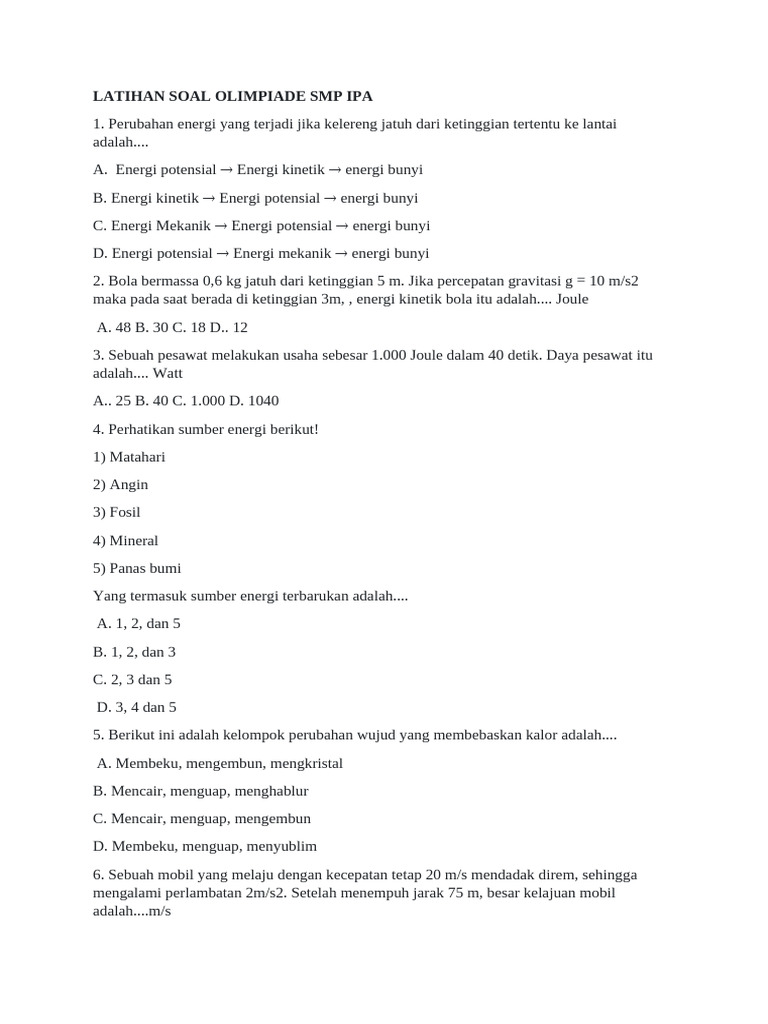 Latihan Soal Olimpiade IPA SMP | PDF