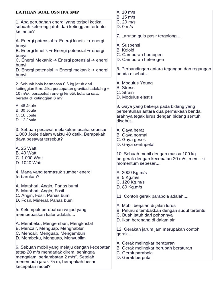 Latihan Soal Osn Ipa SMP | PDF